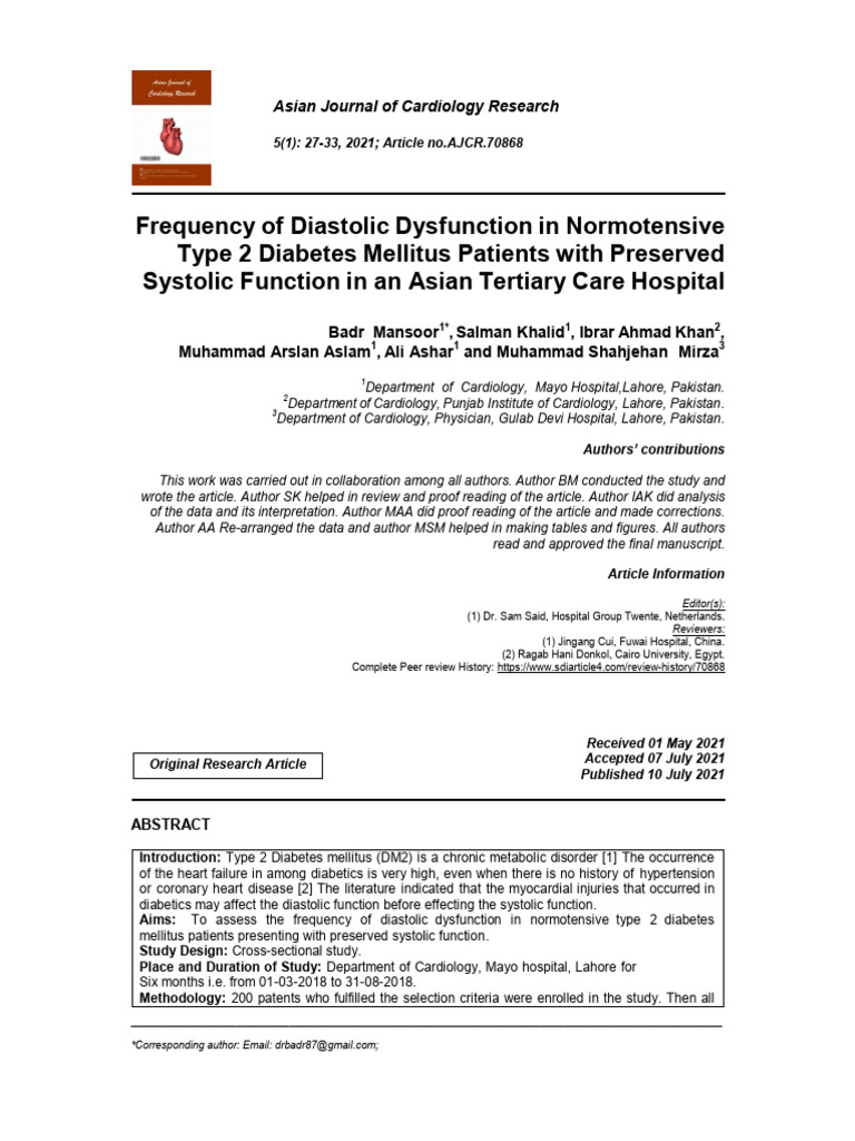 Frequency Of Diastolic Dysfunction In Normotensive DM2 Pts With