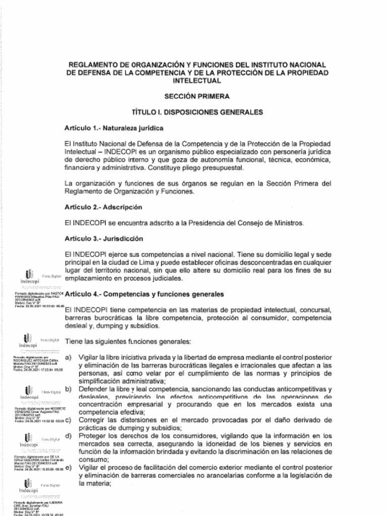 Primera Sección ROF - INDECOPI | PDF