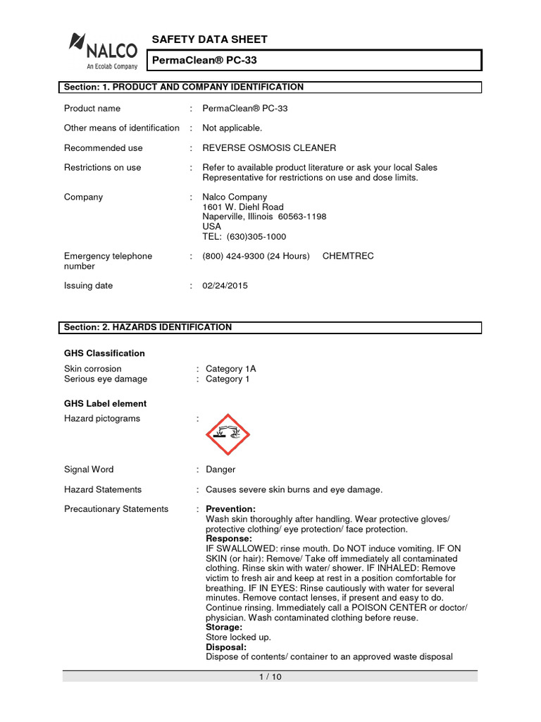 MSDS PermaClean PC-33 | PDF | Personal Protective Equipment | Toxicity