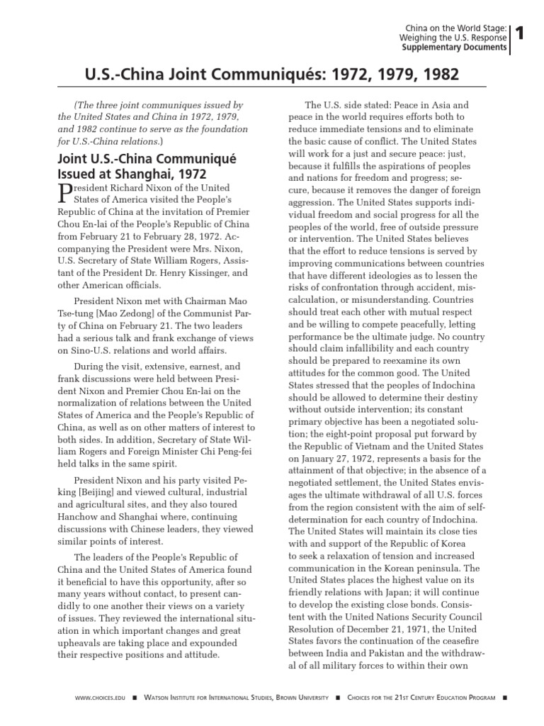 3 Communiques English | PDF | Taiwan | China–United States Relations