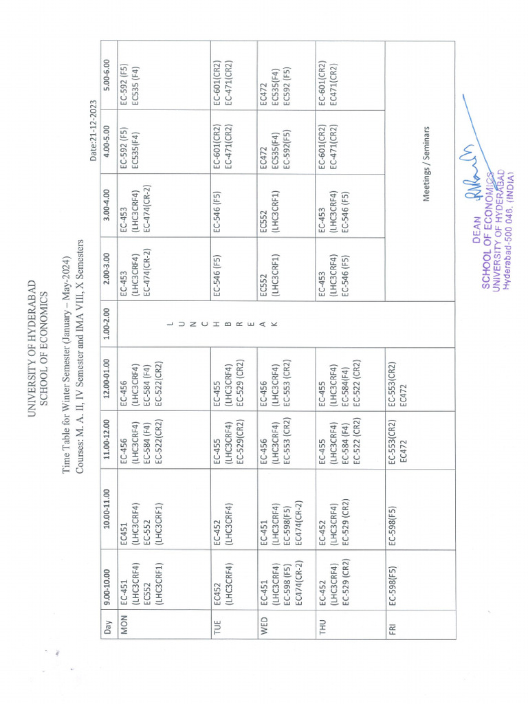 Time Table 4th Sem | PDF