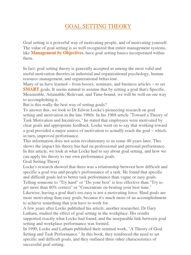 Goal Setting Theory | PDF | Goal Setting | Goal