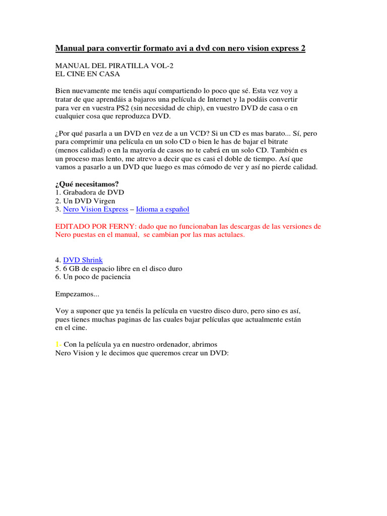 Manual para Convertir Avi A DVD | PDF | DVD | Medios de almacenamiento