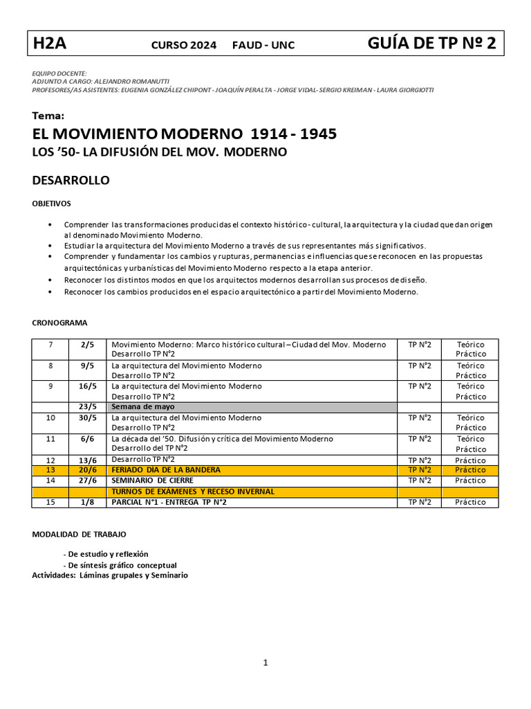 2024 H2 - Guía TP N°2 - Movimiento Moderno 1914 1945 y la difusión de los ´50 | PDF | Estilos ...