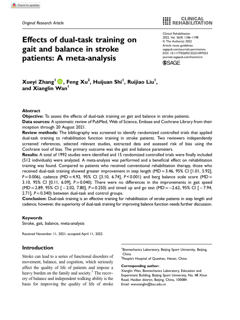 Article 1 Dual Task Stroke | PDF | Meta Analysis | Scientific Method