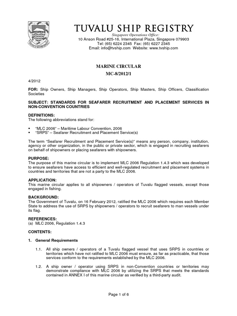Standards For Seafarer Recruitment and Placement Services in Non ...