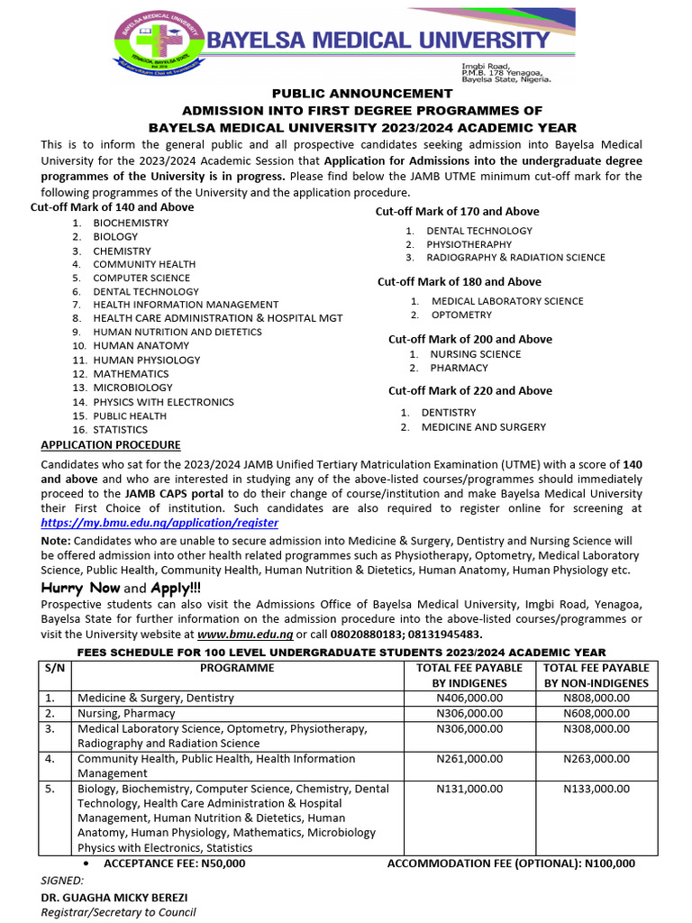 Bmu 2023_2024 Session Admissions Advert-2 | PDF | Medical School ...