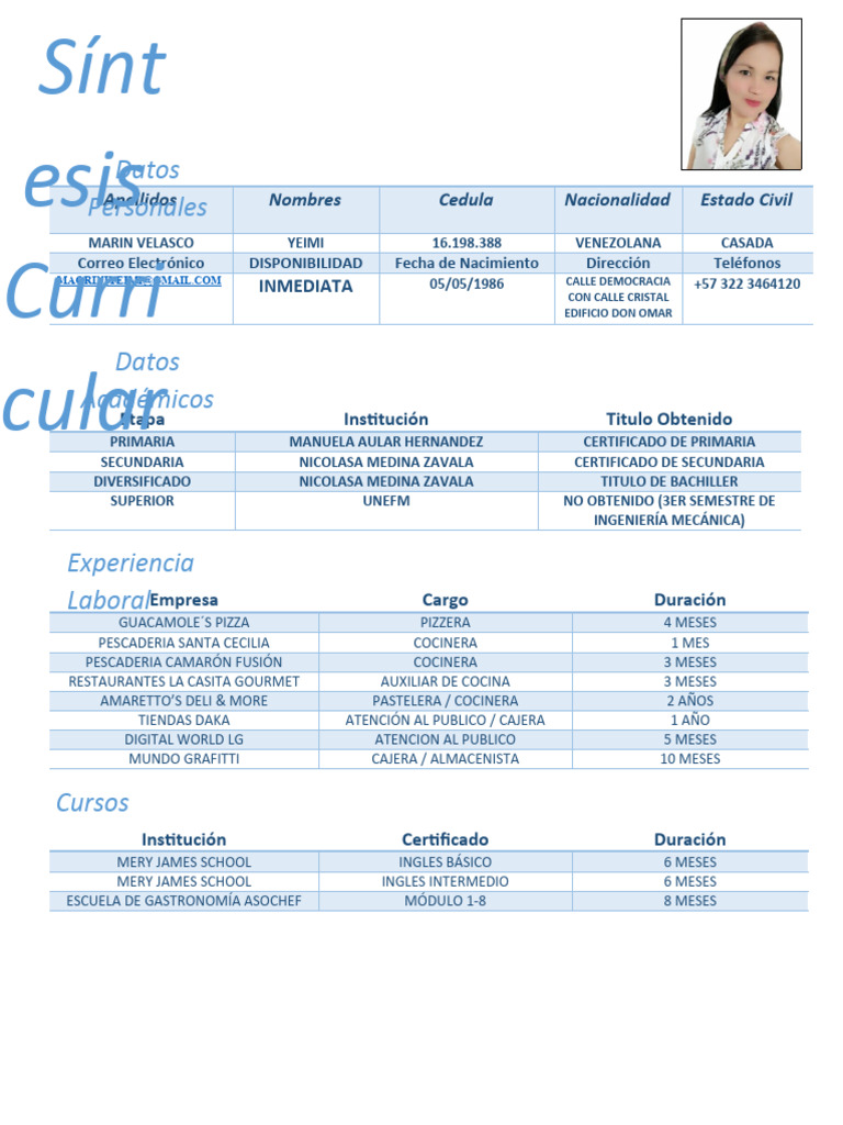 Curriculo Yeimi | PDF