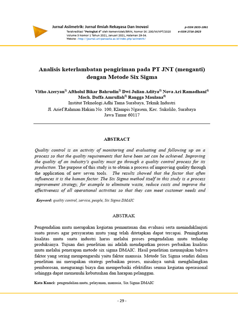 Analisis Kualitas JNT dengan Six Sigma | PDF | Pengelolaan Keuangan & Uang