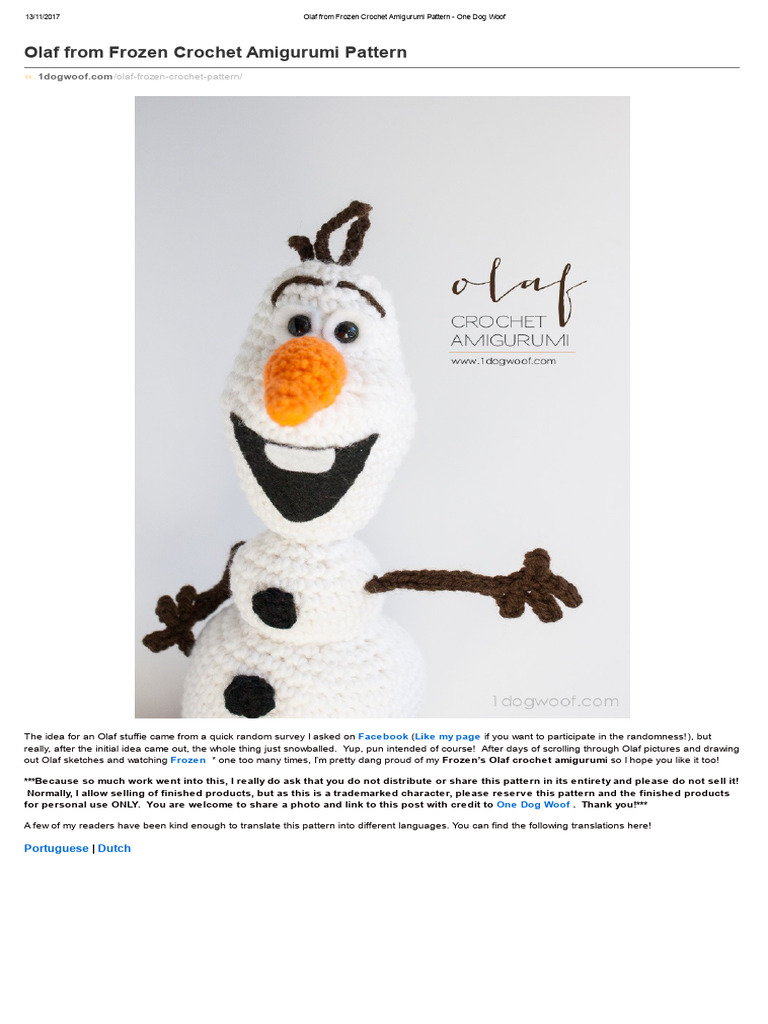 Olaf Amigurumi Crochet Pattern | PDF | Crochet | Needlework