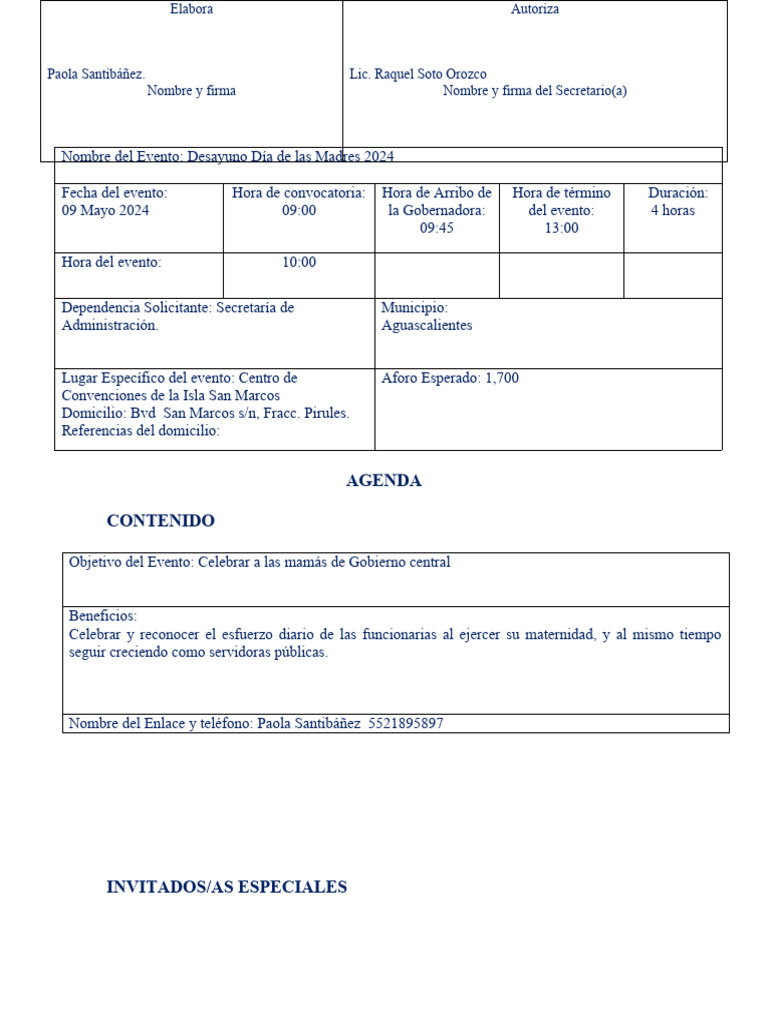 Ficha de eventos Día de las madres | PDF