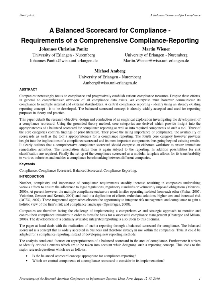 A Balanced Scorecard For Compliance - Requirements of A Comprehensive ...