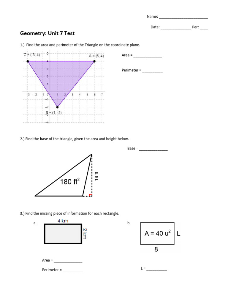 Unit 7 Quiz 2021 | PDF | Area | Elementary Geometry