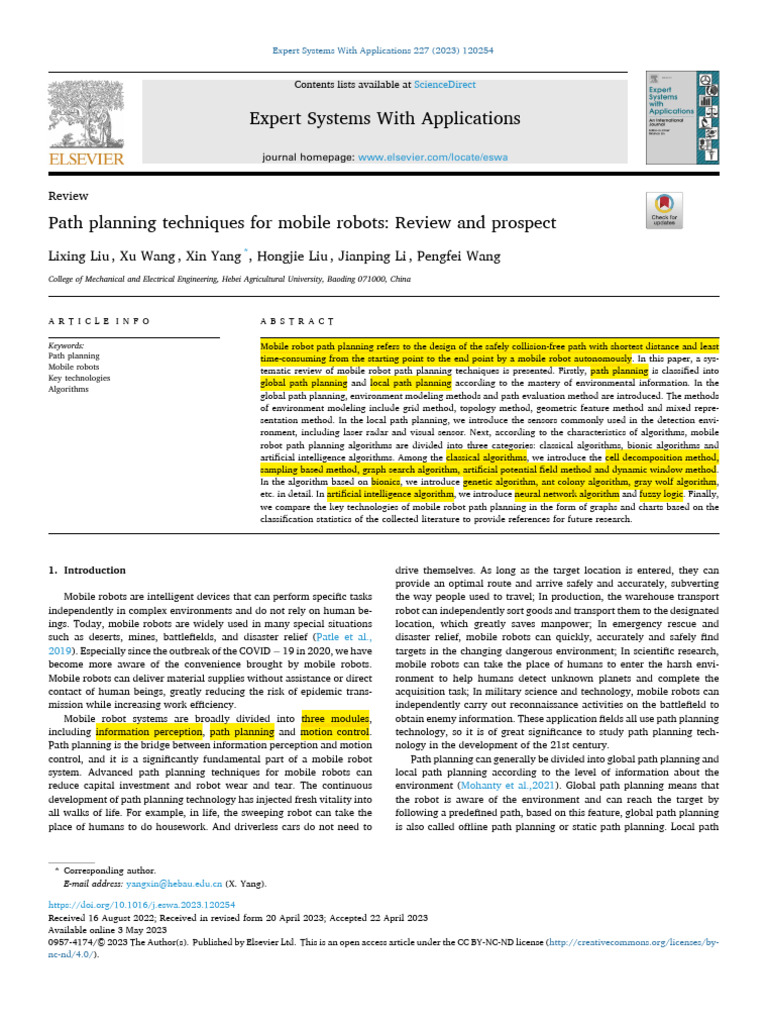 Mobile Robot Path Planning Review | PDF | Robot | Robotics