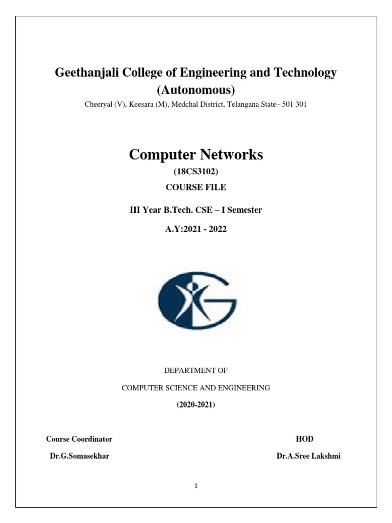 CN AR18 Course File 3rd Year I Sem 2021 22 | PDF | Computer Network ...