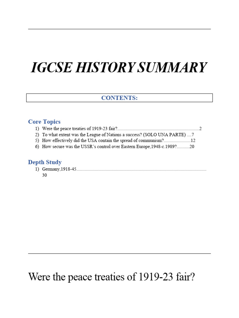 IGCSE History Book Summary Part 1 | PDF | Cuba | World War I Reparations