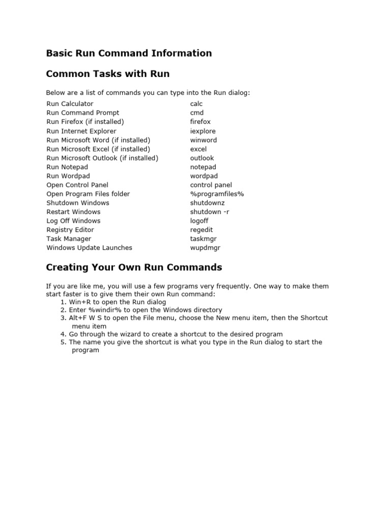 Basic Run Command Information | Download Free PDF | Microsoft Windows ...