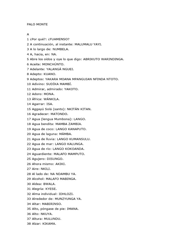 Vocabulario de Palo Monte | PDF