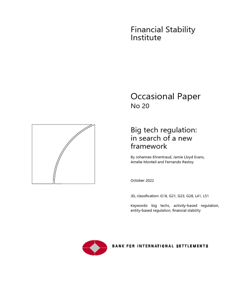 BIS BigTech Regulations in Search of New Framework 1664993549 | PDF | Cryptocurrency | Loans