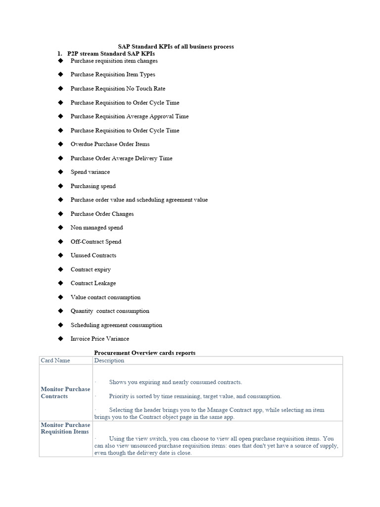 SAP Standard KPIs of P2P | PDF | Performance Indicator | Business