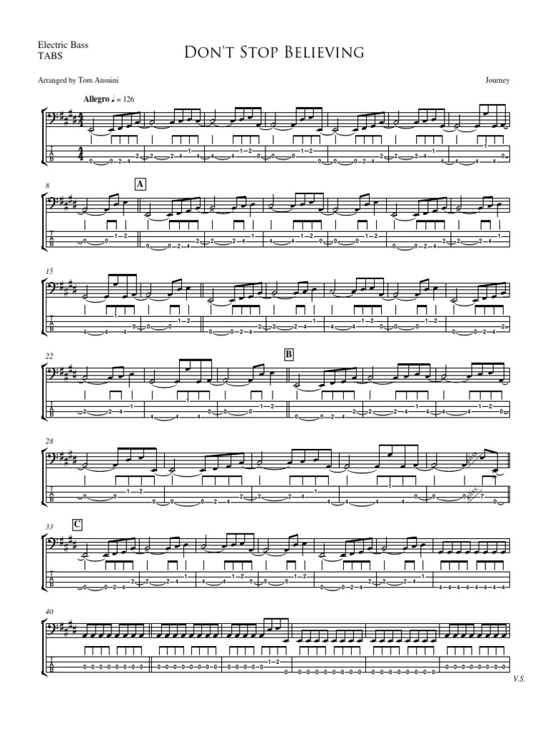 Don T Stop Believing Electric Bass Tabs | PDF | Irish Musical ...