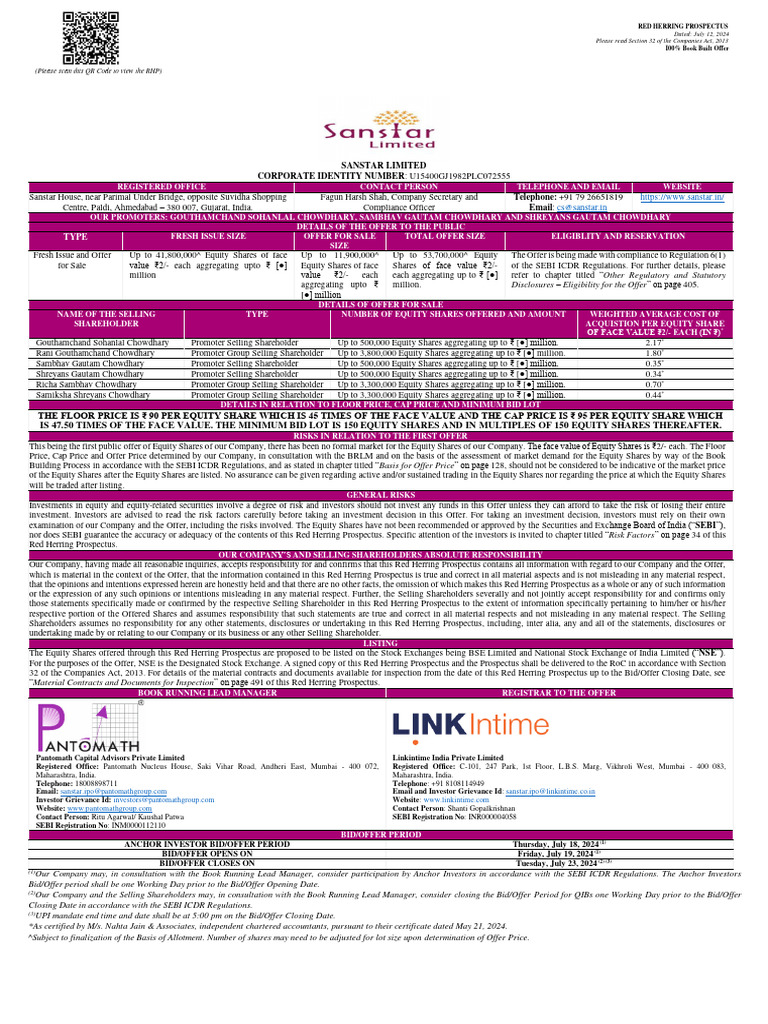 Sanstar Limited IPO Red Herring Prospectus | PDF | Stocks | Income ...