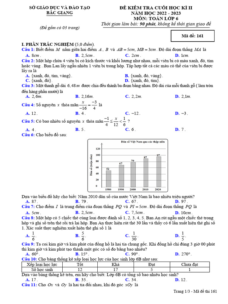 De Thi Cuoi Hoc Ki 2 Toan 6 Nam 2022 2023 So Gddt Bac Giang | PDF