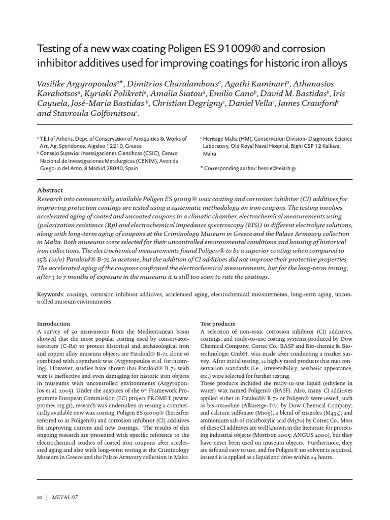 Testing of A New Wax Coating Poligen ES | PDF | Corrosion | Materials