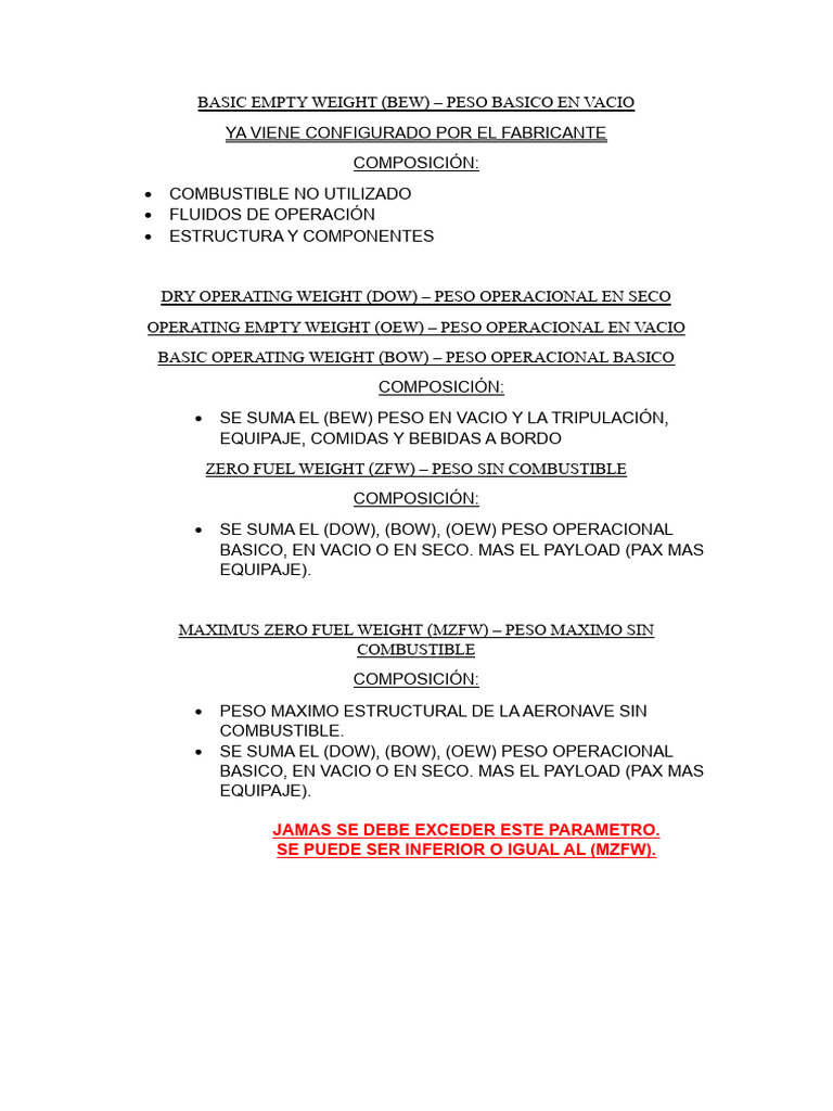 Basic Empty Weight | PDF | Aviación | Aeronave