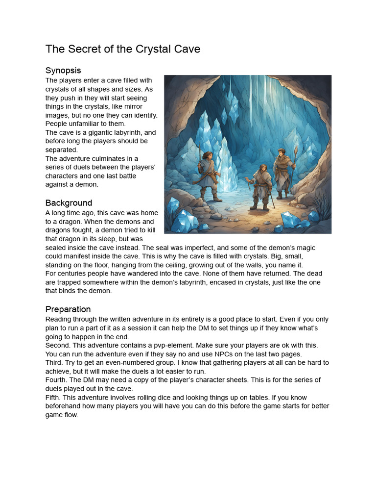 Crystal Cave Adventure Guide | PDF