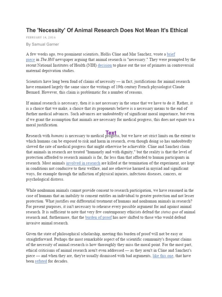 'Necessity' of Animal Research | PDF | Animal Testing | Science