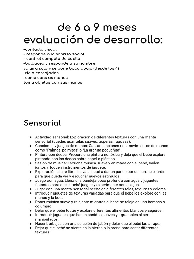 Ejercicios De Estimulacion Temprana Para Bebés Entre 6 Y 9 Meses Pdf