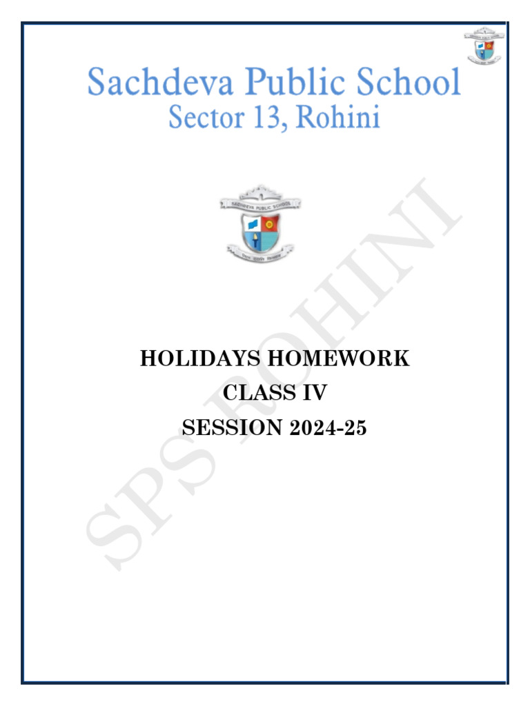 Class IV Holiday Homework 2024-2025 | PDF