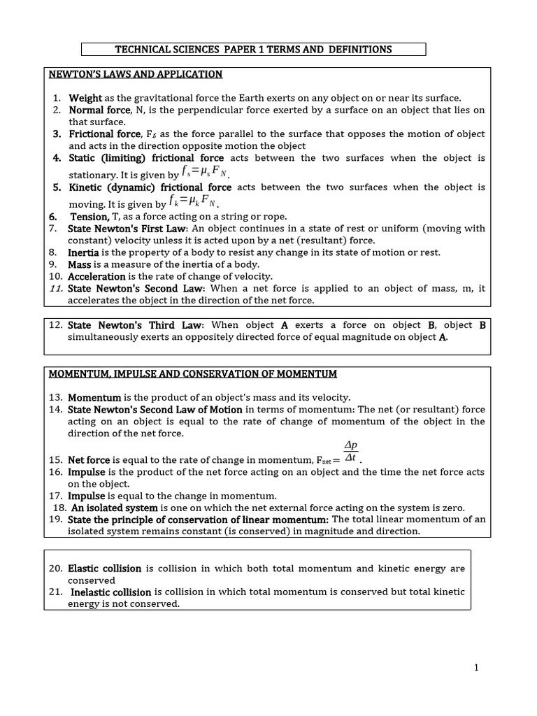 Technical Sciences Terms and Definitions For Physics and Chemistry ...