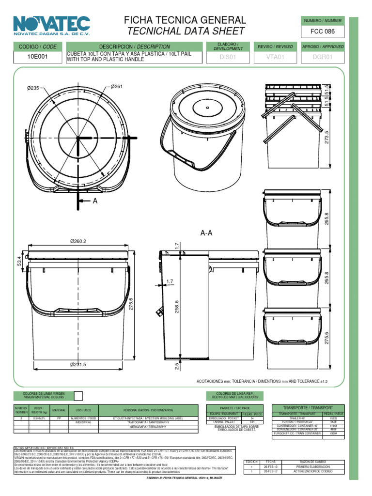 Cubeta 10lt Con Tapa Y Asa Plástica Pdf El Plastico Alimentos
