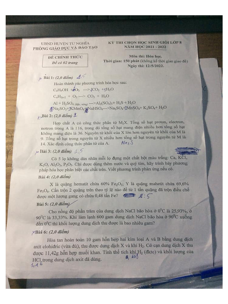 De HSG 8 Huyen Tu Nghia Nam 2021 - 2022 | PDF