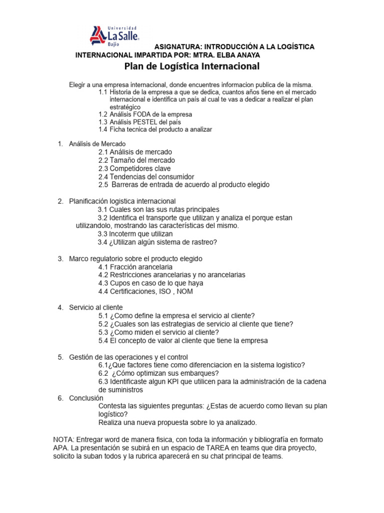 Plan De Logistica Internacional Descargar Gratis Pdf Logística