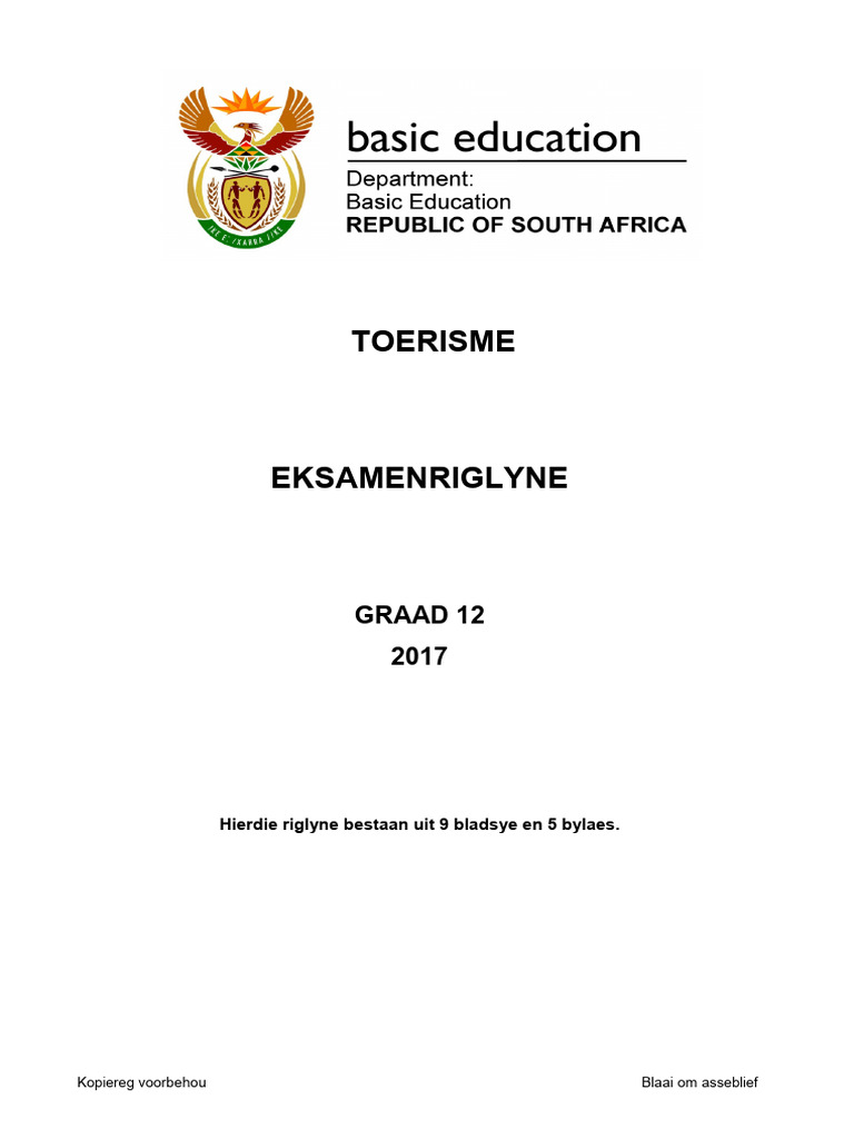 Tourism GR 12 Exam Guidelines 2017 Afr | PDF