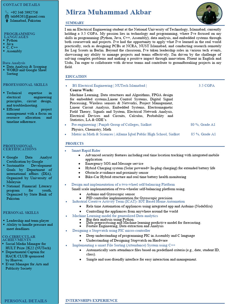 Mirza Muhammad Akbar - CV | PDF | Engineering | Computer Programming