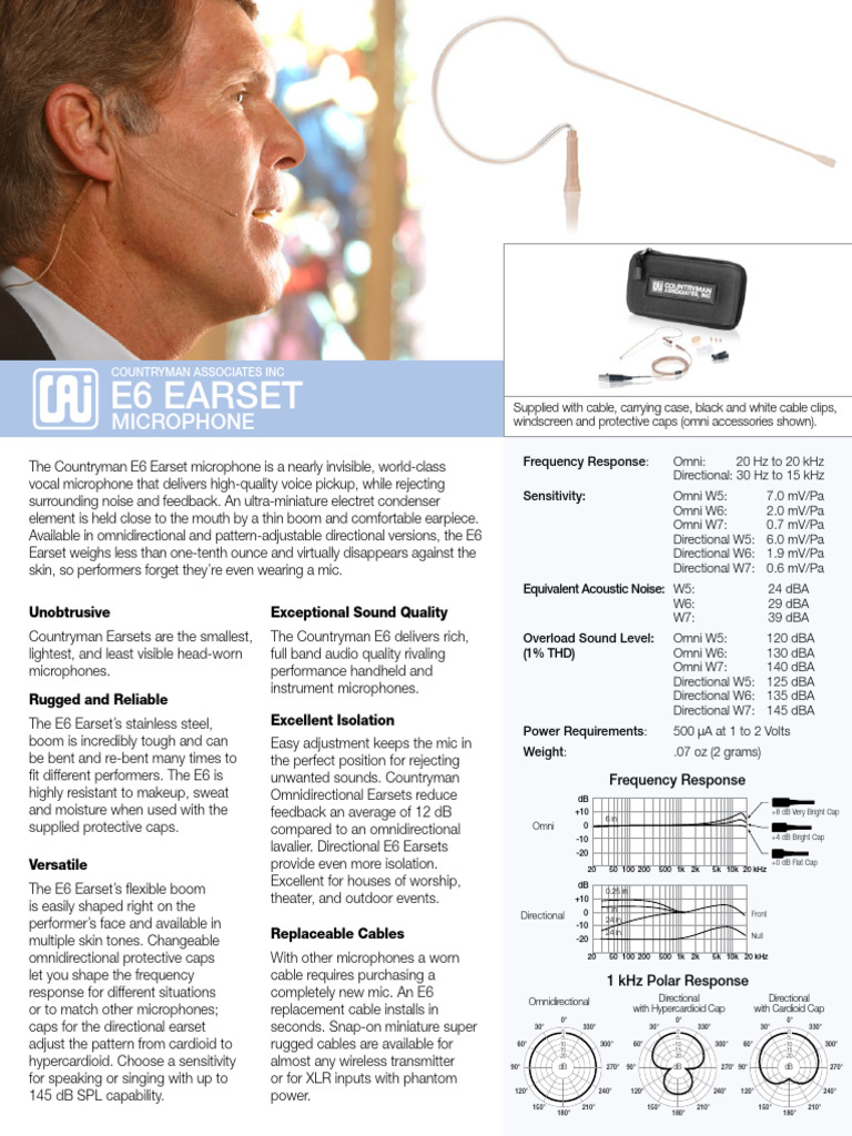 Countryman E6 Earset Microphone Guide | PDF | Microphone | Sound Technology