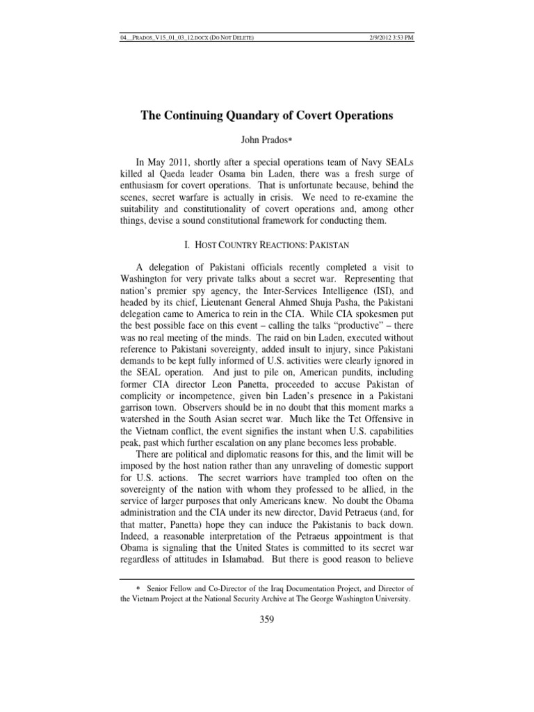 The Continuing Quandary of Covert Operations | PDF | Central ...
