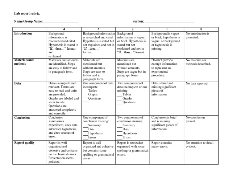 Lab Report Rubric | PDF | Science | Cognitive Science