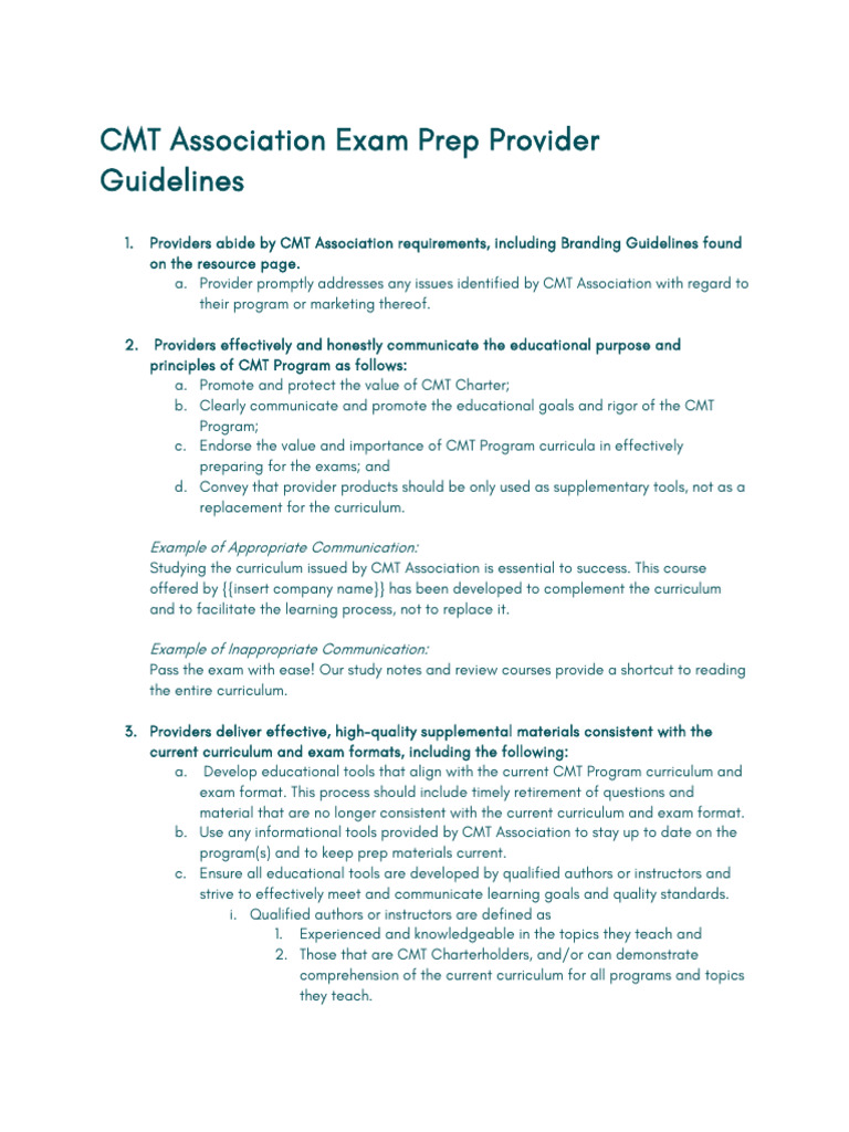CMT Prep Provider Guidelines | PDF | Curriculum | Cognition
