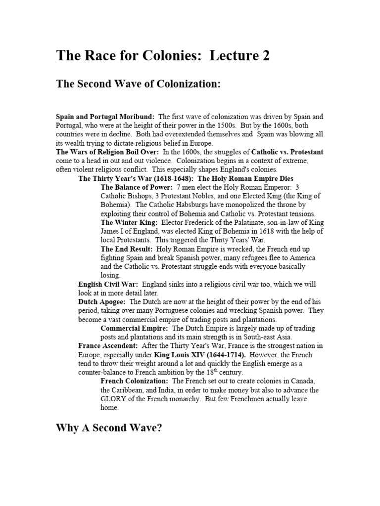 Lecture S2 - The Race For Colonies | PDF | New France | Puritans