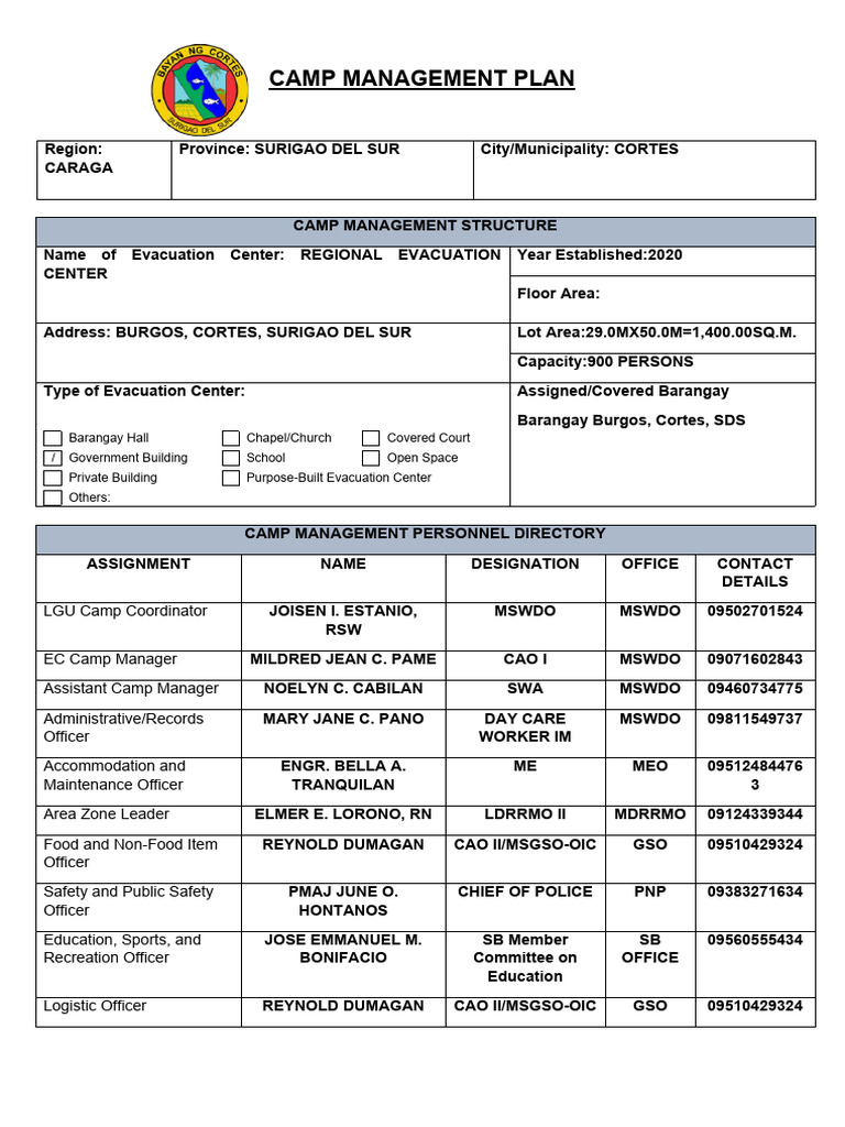 Camp Management Plan | PDF | Hand Washing | Toilet