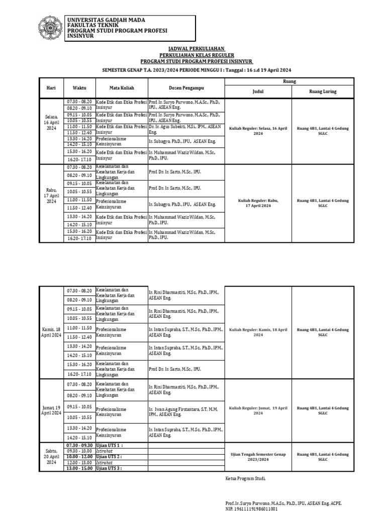 Fix-JADWAL KULIAH PSPPI GENAP 2023-2024 | PDF