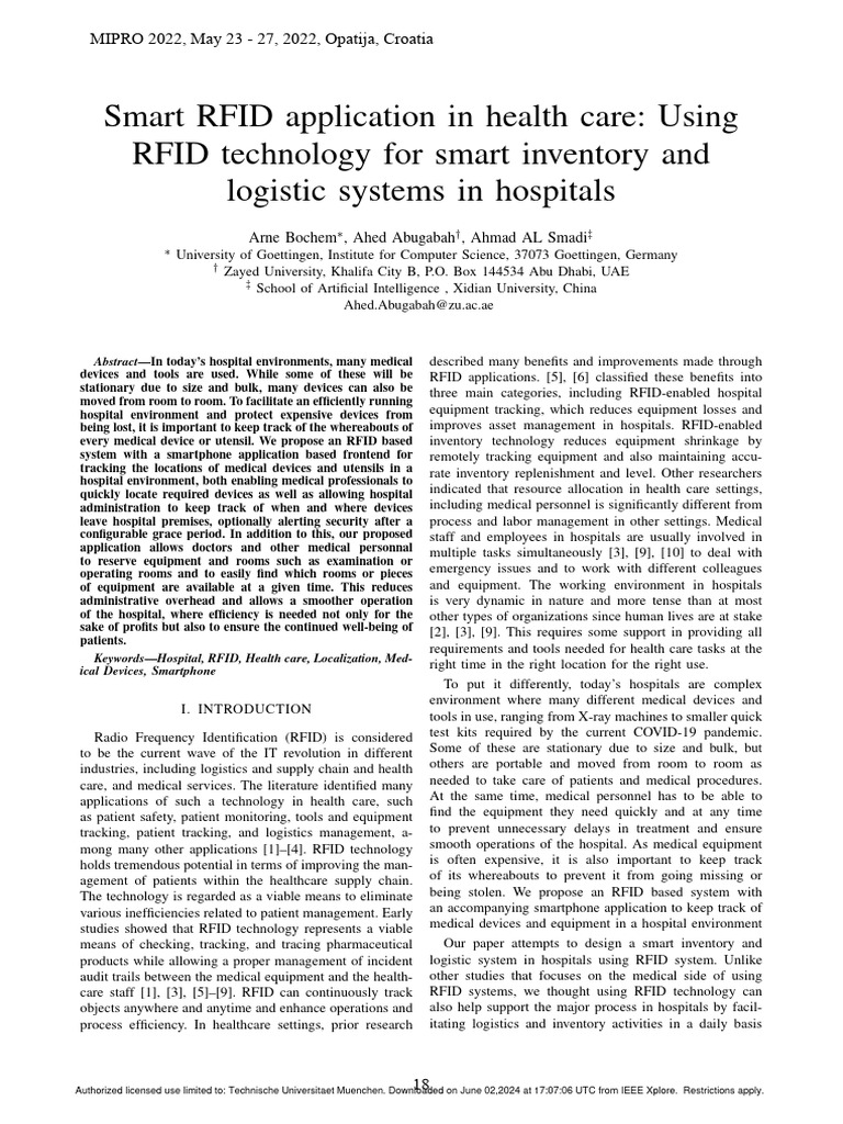 Bochem Et Al Smart RFID Application in Health Care Using RFID Technology For Smart Inventory and ...