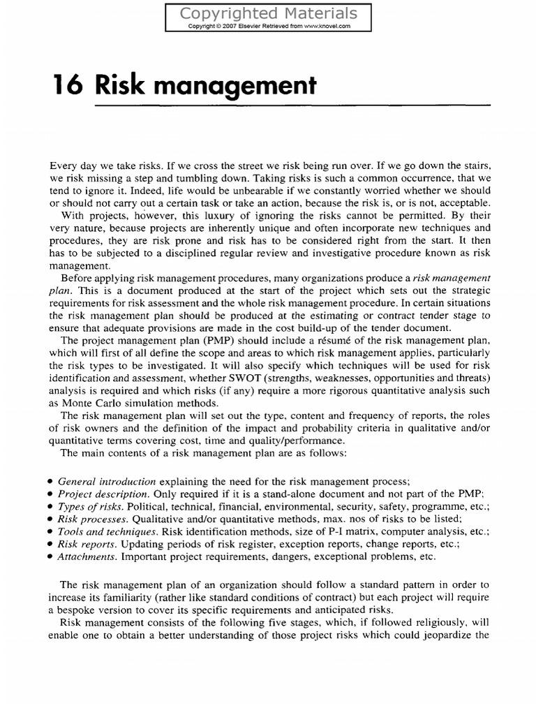 RiskManagement (Chapter16 RobertLester) | PDF | Risk | Risk Management