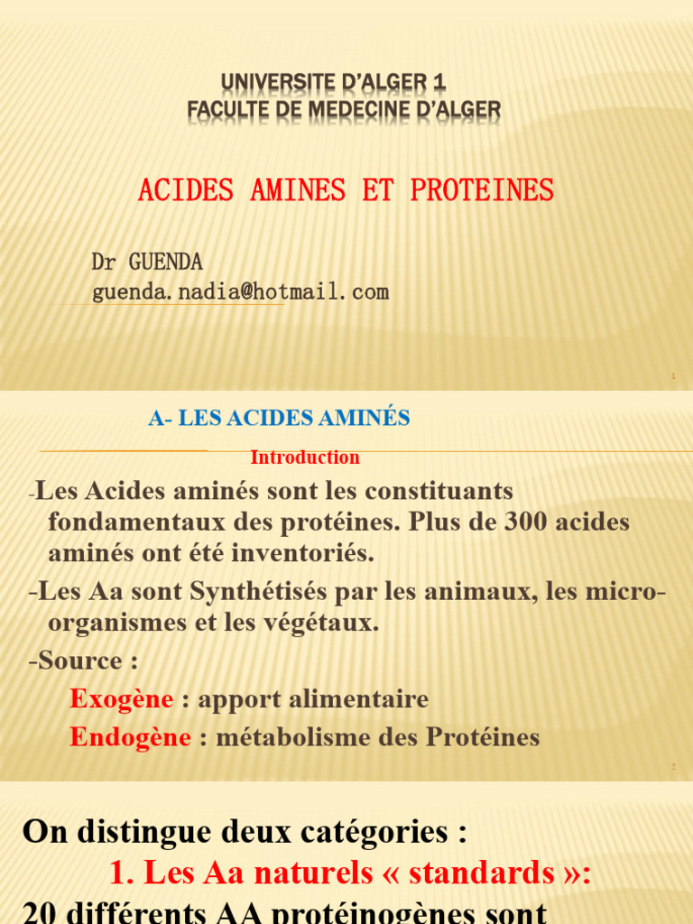 Acides Aminés : Types et Rôles Essentiels | PDF | Protéines | Acide aminé