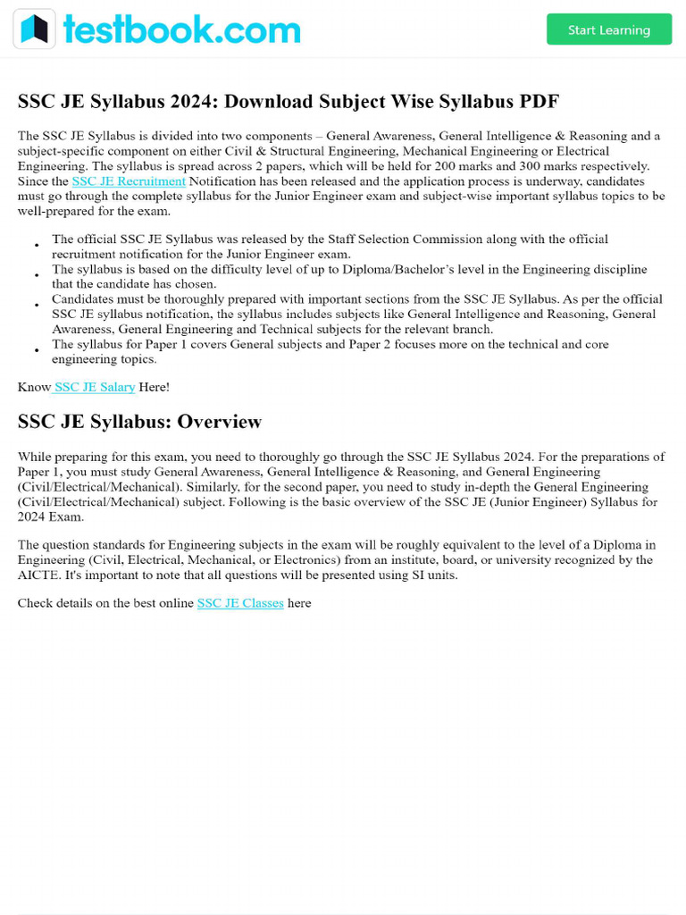 SSC JE Syllabus 2024 - Download Subject Wise Syllabus PDF | PDF